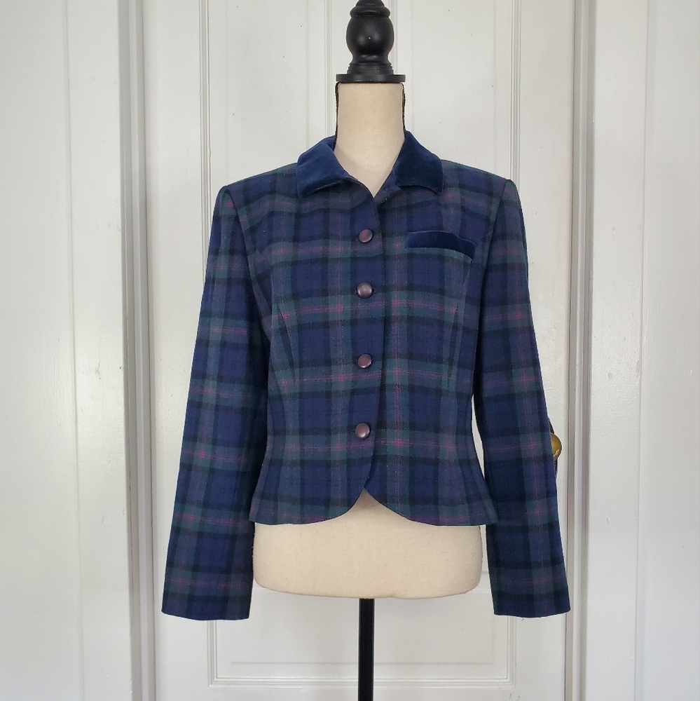 Pendleton Vintage Plaid Wool Short Jacket Blazer - Gem